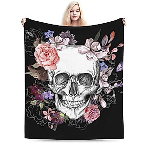 Skull Throw Blanket Soft Warm Cozy Winter Decorative Gothic Flannel Fleece Blankets for Living Room Farmhouse Couch Outdoor 60 X 50 inch