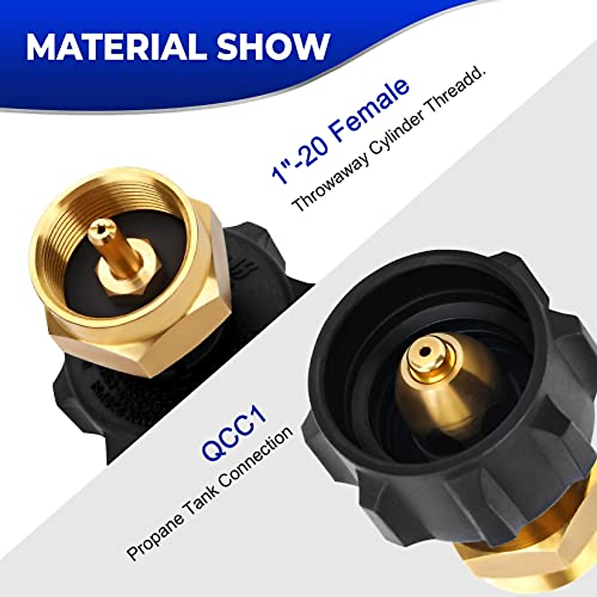 GasSaf Propane Refill Adapter 1 to 20 lb Cylinder Tank Coupler Universal for Type 1 QCC1 Propane Cylinder and One Pound Throwaway Disposable Bottle - Solid Brass（2 PCS