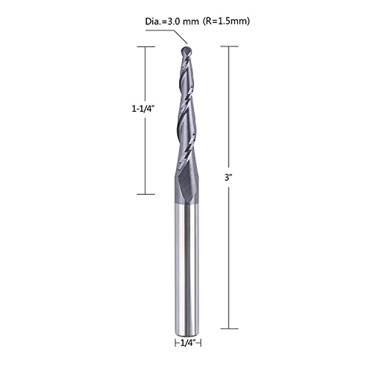 SpeTool 4PCS Tapered End Mill Bits 1/4 inch Shank with 3mm Ball Nose ( 1.5mm Radius )CNC Engraving Bits HRC55 TiAlN Coated for 3D and 2D Wood Acrylic Carving