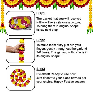 Artificial Marigold Garland for Decorations Pack of 5 - Marigold Flowers Garland for Christmas Wedding Christmas Tree New Year Ornaments (Light Yellow Red | 4 to 4.5ft) Hashcart®