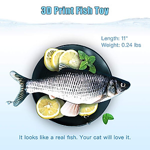TOOGE 2 Pack 11" Floppy Fish Cat Toys with SilverVine and Catnip for Indoor Cats for Small Dogs Interactive Automatic Flopping Kicker Toys for Cats Puppy (Redblackcarp)