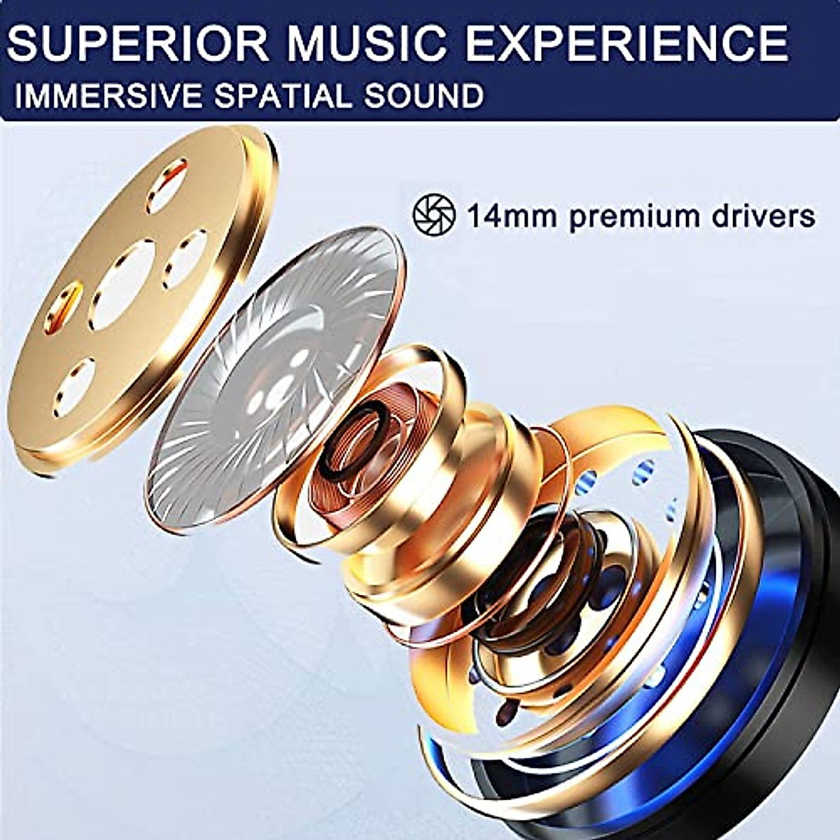 Wireless Earbuds，Bluetooth 5.3 Noise Cancelling Earbuds，Bluetooth Headphones 3D HIFI Stereo Bass， IPX7 Waterproof Sports Touch Control with USB-C Fast Charge Mini Charging Case for Android ios