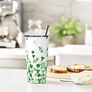 CHASOEA St Patrick's Day Tumbler 20oz Watercolor Shamrock Stainless Steel Insulated Tumblers with Lid and Straw Irish Clover Travel Coffee Mug Tea Wine Cups Water Bottle Holiday Gifts for Women