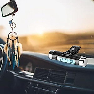 Car Clock Thermometer LCD Thermometer Room Thermometer Automotive Digital Backlight Clock Monitor Clip On Truck Car Measurement Tool (White Background)