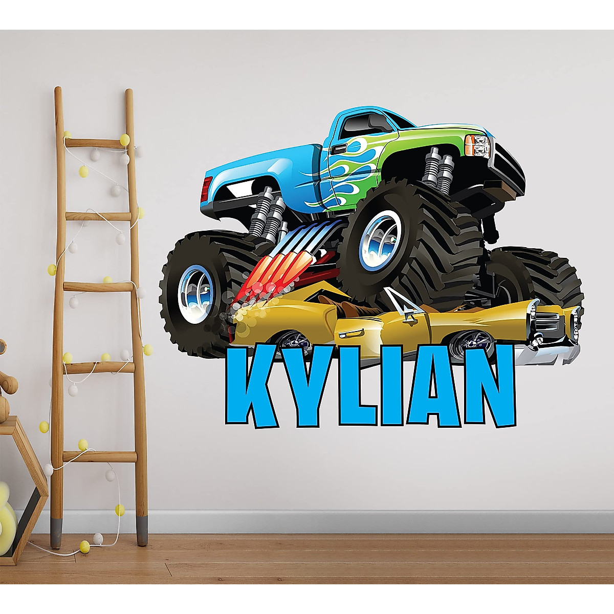 Kids Name Wall Decor - Monster Truck Decal - Custom Name Wall Decals - Boys Room Decor- Personalized Monster Truck Wall Art