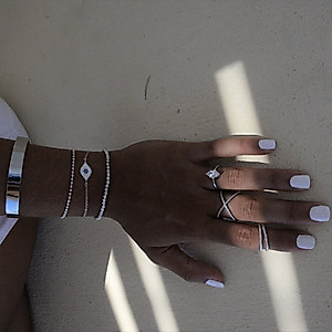 LEMON GRASS Womens Criss Cross Ring X Ring Micropave CZ Inlay in Silver Rhodium Plating Size 7