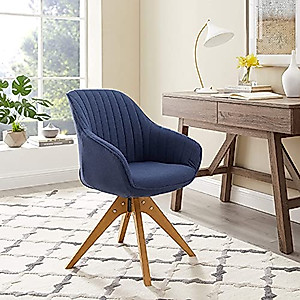 Art Leon Mid Century Modern Swivel Accent Chair with Arms, Beech Wood Legs Upholstered Computer Desk Chair for Small Spaces Home Office Living Room Bedroom, Royal Blue
