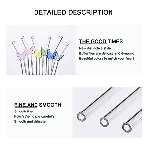 DUMING-IN 6 Pcs Reusable Glass Straws with 2 Cleaning Brushes, Cute Colorful Butterfly Glass Straws Shatter Resistant, Reusable Straws Dishwasher Safe for Juices, Smoothies, Milkshakes, Teas