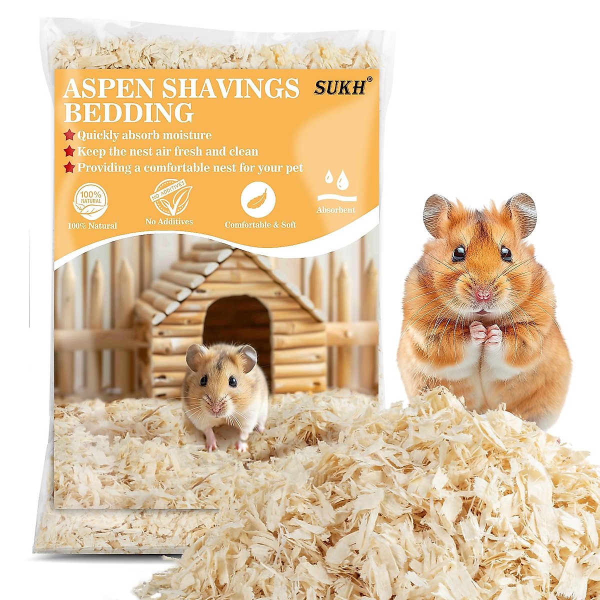 Sukh 14 OZ Aspen Hamster Bedding - Aspen Shavings Pet Supplies Bedding and Litter for Guinea Pig Rabbit Snake Enclosure Horse Bunny Hedgehog Chicken Coop Reptile Chinchilla Small Animal