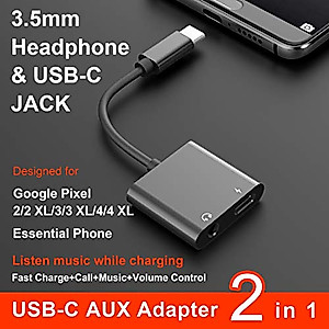 USB C to 3.5mm Headphone Jack Adapter,Fast Charge,ivoros Type-C Audio Earphone Aux Converter,Design for Google Pixel 5/4/3/2 XL,Samsung Galaxy S20/Ultra/S10/Note 20/10+Plus,iPad Pro/Air4/mini6