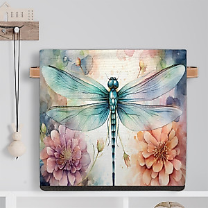 Tablerazzi Floral Dragonfly Cube Storage Bin, 13 Inch Collapsible Fabric Storage Cube Bin, Foldable Cube Baskets for Shelf, Closet, Organizer