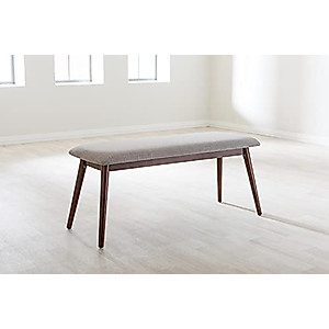 Baxton Studio Flora Mid-Century Modern Light Grey Fabric and OakMedium Brown Finishing Wood Dining Bench