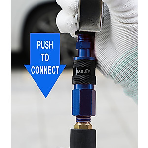 EADUTY Heavy Duty Reinforced Polyurethane Recoil Air Hose 1/4 in x 10 ft, Lightweight, Flexible Compressor Hose with Universal Quick Coupler, Plug and Bend Restrictors, Blue