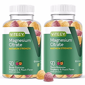 Magnesium Citrate Gummies for Adults & Teens - Maximum Strength 255mg, Supports Calm Mood, Optimal Relaxation, Muscle Function - Vegan, Gelatin Free - Tasty Chewable Raspberry & Peach Flavored Gummy