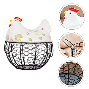 COLLBATH 1pc Egg Basket Refrigerator Organizer Bins Eggs Dining Table Decor Desktop Decor Rustic Wire Egg Basket Metal Egg Stand Chicken Wire Basket Fruit Basket Vegetable Basket Ceramics