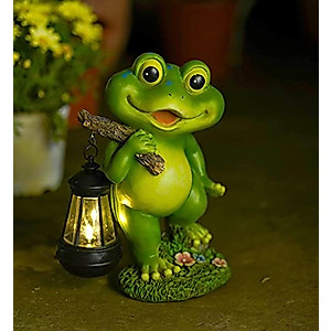 CFFOWNUG Frog Garden Decoration with Solar Lantern,Resin Solar Frog Statue with Solar Lights Outdoor Garden Frog Decor for Pathway Yard Lawn Patio Decorations