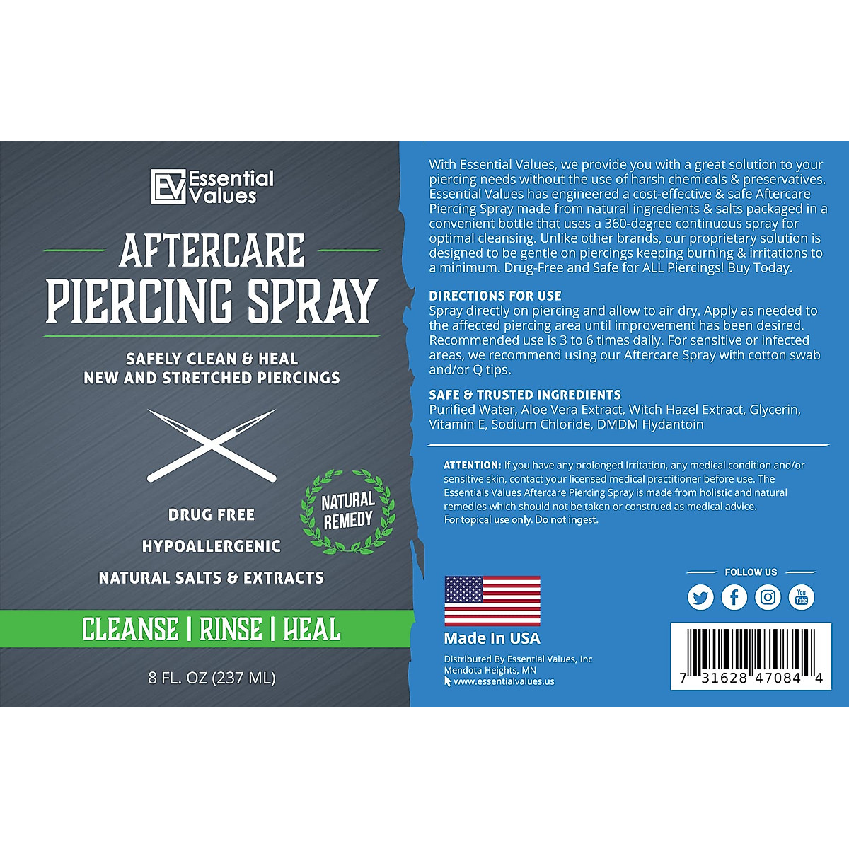 2 Pack Piercing Aftercare Spray (8 OZ Per Bottle) - Gentle on Contact - Made in USA