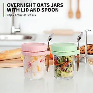 SUREHOME Overnight Oats Containers with Lids and Spoon, 16 Oz Glass Mason Jars for overnight oats oatmeal container to go meal prep jars with Measurement Marks for Pudding Milk Cereal Salad (2 Pack)
