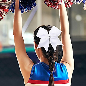 6 Packs Cheer Bows 8 Inch Jumbo Cheerleading Hair Bow Large Cheer Hair Bows with Ponytail Holder for Teen Girls Softball Cheerleader Hair Bows (White)