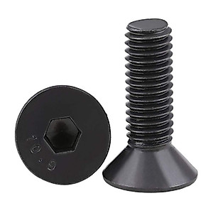 M6-1.0 x 20/25/30/35/40mm Flat Head Socket Cap Screws, Allen Socket Drive, Alloy Steel Grade 10.9, Black Oxide, 50 PCS
