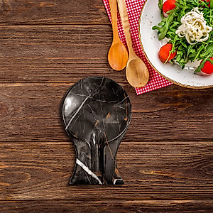 TheWolfard Luxury Handmade Black and Gold Marble Spoon Rest for Kitchen Counter, Best Spatula Holder for Kitchen Accessories & Housewarming Gifts., 6x8x0.75