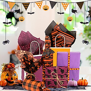SANNIX 100 Sheets Halloween Tissue Paper Black Orange Wrapping Paper with Cobweb Bat Ghost Pumpkin Pattern for Halloween DIY Crafts Fall Holiday Decoration Gift Packing 19.7 ×13.8 Inch (10 Patterns)