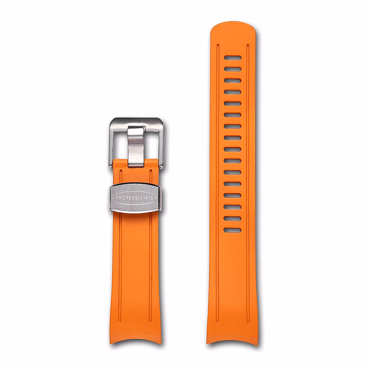 Crafter Blue CB05 Curved End Watch Band Quick Release Soft Rubber Strap Replacement for Seiko Skx Series SKX007, SKX009 and SKX011 and Sports 5 Series: SRPD51K1, SRPD53k1, SRPD55K1 etc - Orange