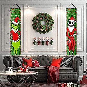 Grinch Christmas Decorations Jack and Grinch Xmas Porch Signs Hanging Banners for Winter Holiday Decor Home Indoor Outside Front Door Party Wall