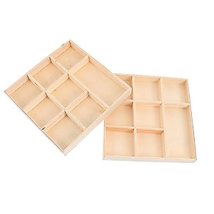 EXCEART 2pcs Wood Tray Box for Craft Compartments Wooden Divided Boxes Succulents Flower Pot Desktop Storage Box Holder Display Tray for Jewelry Ornaments