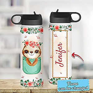 wowcugi Personalized Sloth Water Bottle Stainless Steel Sport Bottles Insulated 12oz 18oz 32oz Travel Cups Gifts for Lazy Sloths Lovers Birthday Christmas Back To School Presents Idea