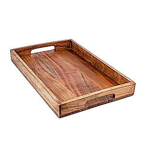 Samhita Acacia Wood Serving Tray with Handles,Wooden Serving Tray, Snack Tray, Breakfast Tray, Great for, Breakfast, Coffee Tables, Homes, Restaurant|Size- 15" x 10" x 1.6"