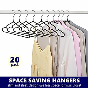 Amber Home 16" Non-Slip Rubber Coated Metal Suit Coat Hangers 20 Pack, Heavy Duty Clothes Hanger with Chrome and Black Friction, Metal Shirt Jacket Hanger with Round Notches for Dress