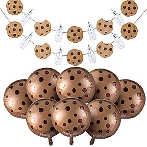 JellyArch 10 Pcs Cookies and Milk Party Decorations Include 8 Pcs 21 Inch Chocolate Chip Cookie Balloons and 2 Pcs Cookies Milk Birthday Party Garland for Cookie Birthday Decorations Baby Shower