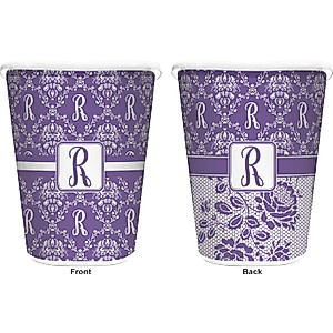 RNK Shops Personalized Initial Damask Waste Basket - Double Sided (White)