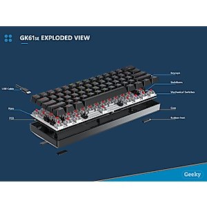 Geeky GK61 SE 60% | Mechanical Gaming Keyboard | 61 Keys Multi Color RGB LED Backlit for PC/Mac Gamer | ANSI US American Layout (Black, Mechanical Brown)