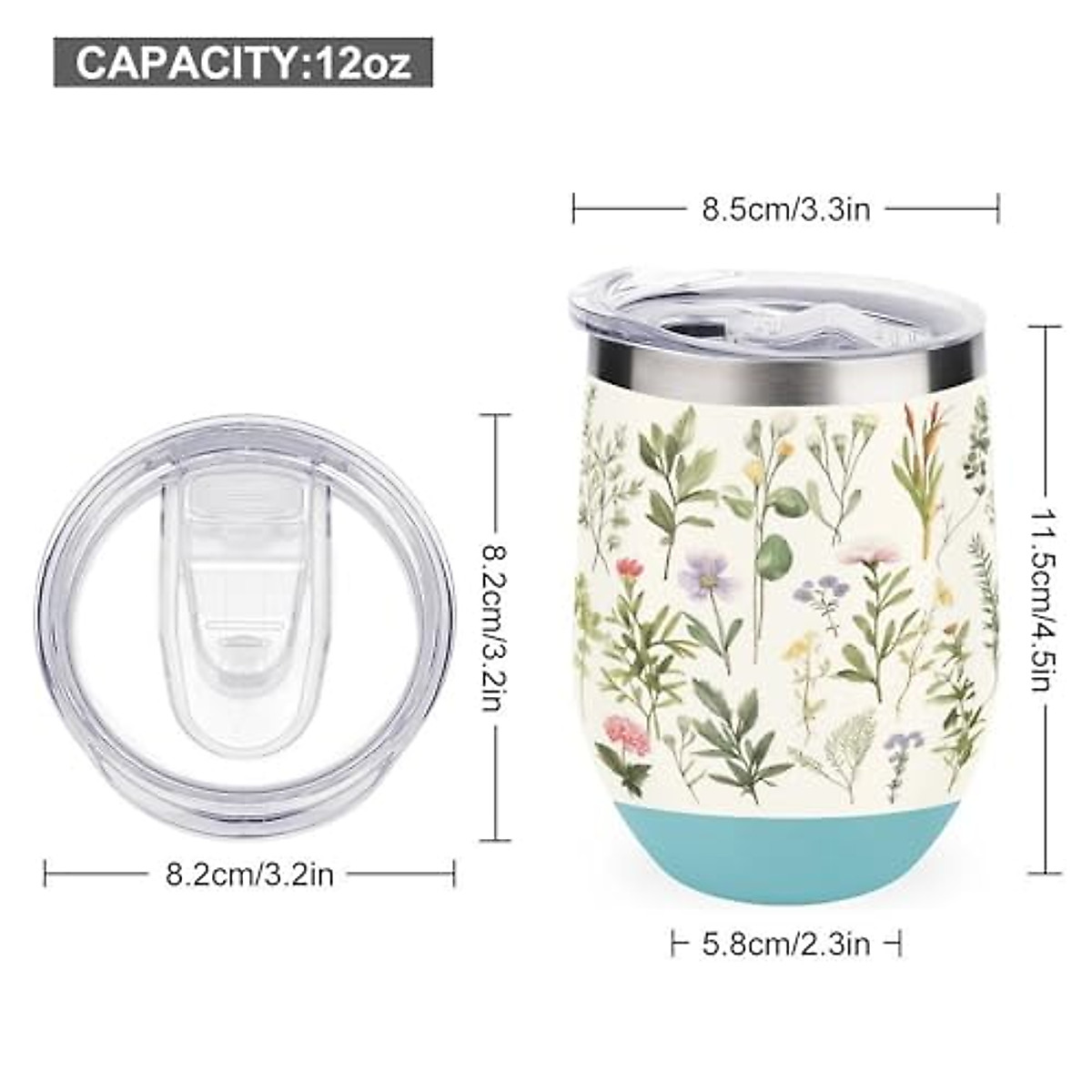 WYUSPGK 304 Stainless Steel Insulated Cup, Season Watercolors of Herbs Flowersb Print Smooth Rim, Durable & Reusable - Perfect for Office, Home, And Travel