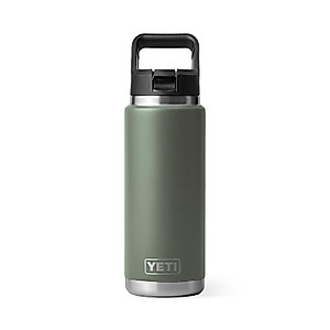 YETI Rambler 26 oz Bottle, Vacuum Insulated, Stainless Steel with Straw Cap, Camp Green