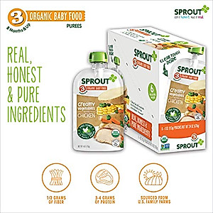 Sprout Organic Baby Food Pouches Stage 3, Creamy Vegetables w/ Chicken, 4 Pouches (Pack of 6) Creamy Vegetables with Chicken 24 Ounce