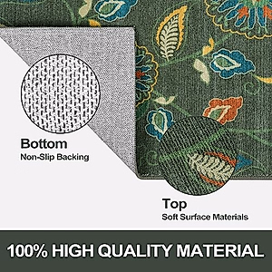 KIMODE Floral Indoor Door Mat 20''x32'', Green Washable Small Rugs for Entryway,Low-Pile Modern Abstract Doormat Indoor,Non-Slip Leaf Throw Rug Floor Carpet for Kitchen/Entrance