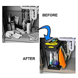 Under Sink Organizers and Storage Sliding - Multipurpose Double Sliding Cabinet Organizer for Bathroom or Kitchen Sink Organizer with 4 Hooks (Black)