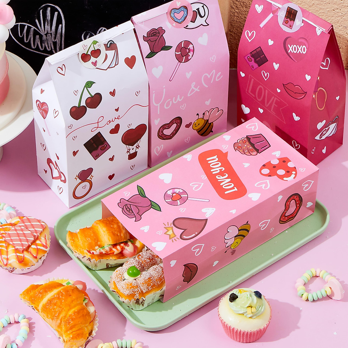 JOYIN 72 Pcs Valentines Day Paper Gift Bags 5x9.4 inch, Valentines Candy Bags, Goodie Bags for Valentine’s Day Party Favors Funny Gift Exchange Novelty Gift Giving Gift Wrapping