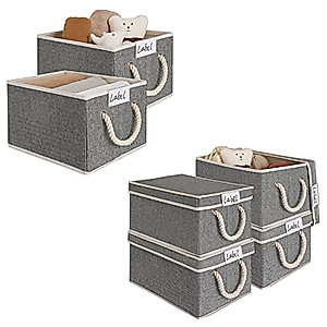 LoforHoney Home Bundle- Storage Bins with Lids Dark Gray Large 4-Pack, Storage Bins with Cotton Rope Handles Dark Gray Large 2-Pack