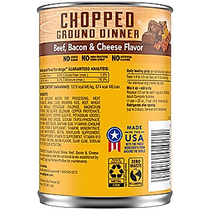 PEDIGREE CHOPPED GROUND DINNER Adult Canned Soft Wet Dog Food Beef, Bacon & Cheese Flavor, 22 oz. Cans 12 Pack