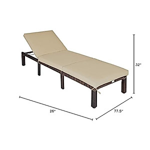 Outdoor Patio PE Rattan Chaise Lounge Lounger Recliner Chair Sunbathing Bed Soft Non-Woven Cushion With Zipper 6 Level Adjustable Backrest Steel Frame Ideal For Garden Balcony Terrace Pool Side Use