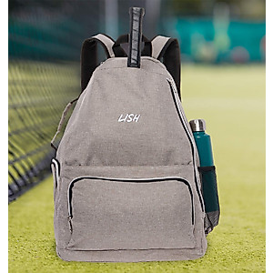LISH Game Point Tennis Backpack w/Shoe Compartment - Racket Holder Equipment Bag for Tennis, Racquetball, Squash (Grey)