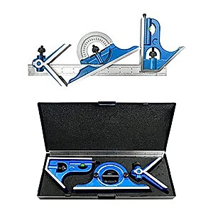 NTSUMI 12 Inch 4 Combination Square Ruler Set Protractor Satin, 4-R Graduation, Blue