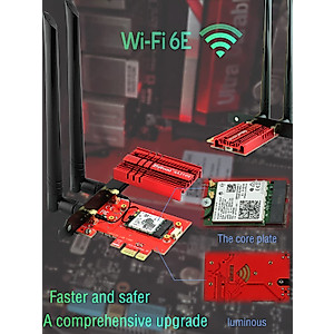WiFi Card 5400Mbps PCIe WiFi 6E Card, Bluetooth 5.2, Intel WiFi 6E AX210 Chip, Tri-Bands(6GHz/5GHz/2.4GHz) Wireless WiFi 6 Card for PC, Support Windows 11/10(64Bit)