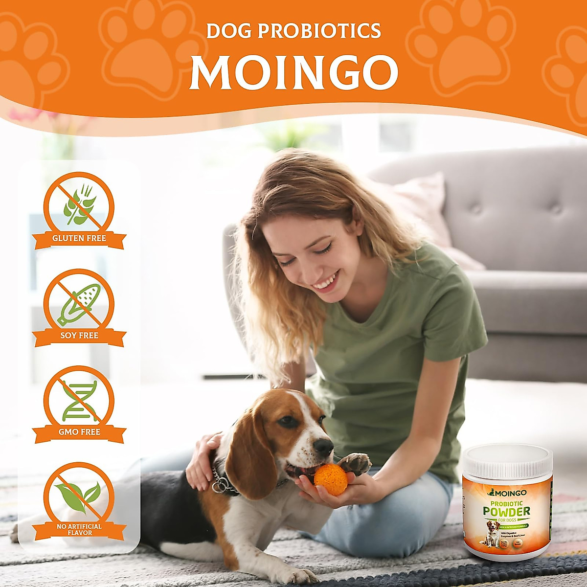 Moingo Probiotics for Dogs - Probiotic Powder for Dogs, Dog Probiotics for Immune and Digestive Health -120 Scoops Liver Flavored Probiotic Supplement