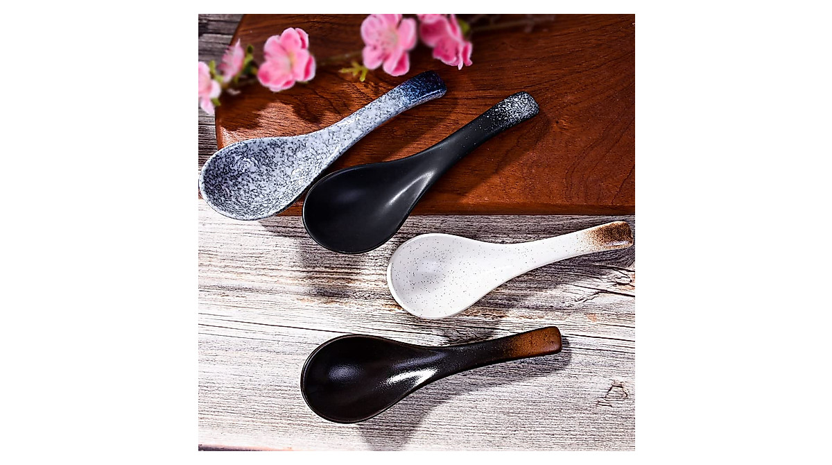 Japanese Soup Spoons Set - 4 Stylish Ceramic Spoons
