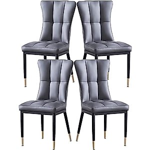 FIXARE Kitchen Dining Chairs Set of 4 Modern Metal Leg Living Room Chairs Water Proof Leather Upholstered Side Chairs Kitchen Counter Chairs (Color : Gray)